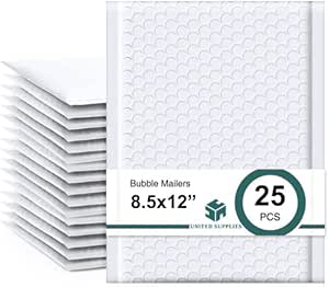 Amazon.com : United Supplies White Bubble Mailers 8.5x12" 25 Pack Usable Size 8x11” Medium ...