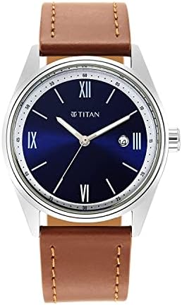 Titan Men Leather Analog Blue Dial Watch-1864Sl11, Band Color-Brown ...