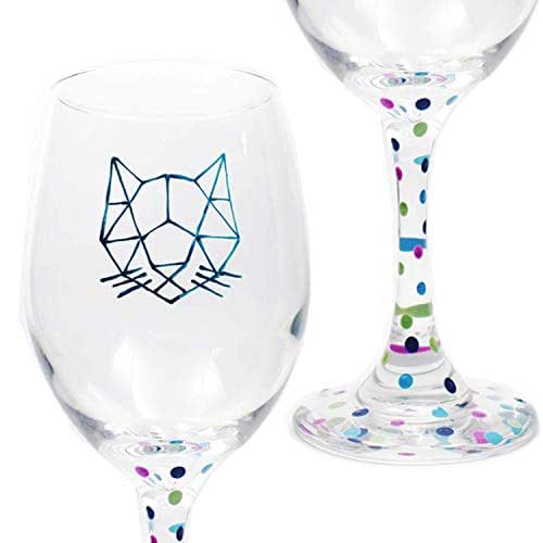 Amazon.com: Cat Wine Glass Hand Painted 20oz Large Colorful Cat Face ...