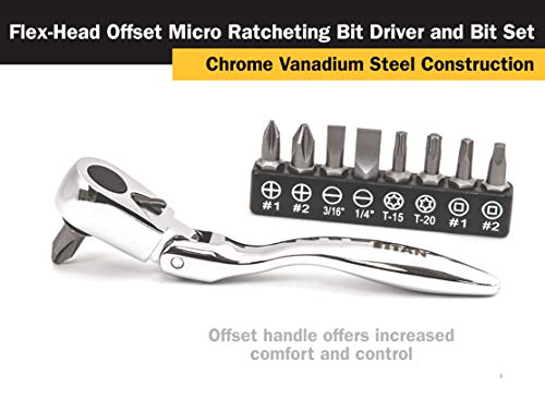 TITAN 11212 4-1/8-Inch Flex-Head Offset Micro Ratcheting Bit Driver and ...
