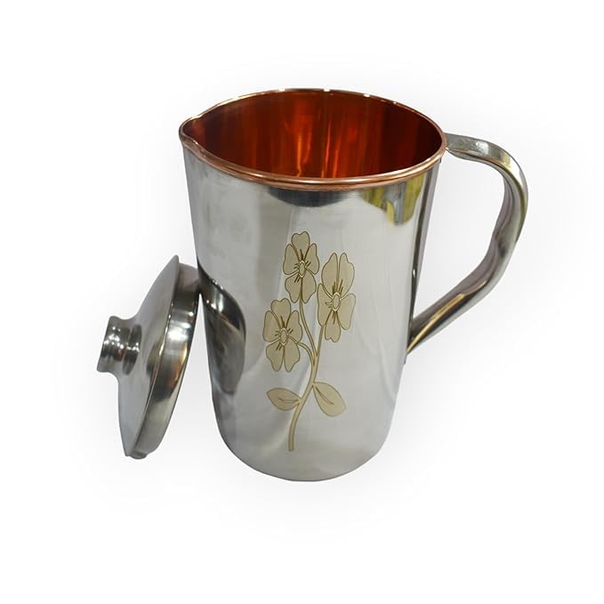 KUHA Handmade 1.5 Litre Copper Steel Water Jug with Stainless Steel ...