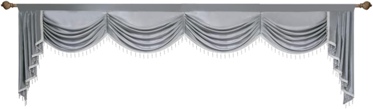 Luxury Valances for Living Room with Beads Crystals Grey Waterfall Swag ...