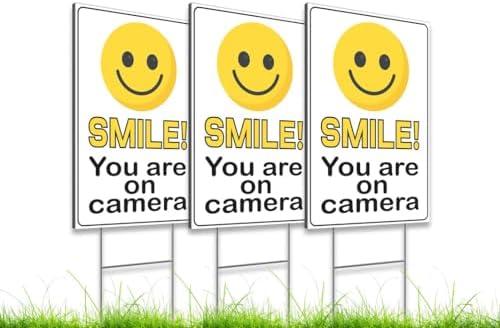 Amazon.com: Pack of 3 Funny Smile You're On Camera Yard Signs with H ...