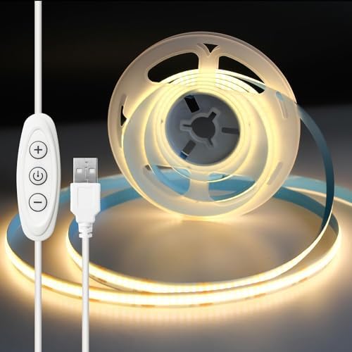 5V USB COB LED Strip Light Warm White, 5M 320LEDs LED Strips Dimmable ...