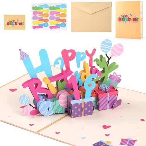 Amazon.com : ABSOFINE Pop Up Cards, 3D Paper Greeting Cards Birthday ...