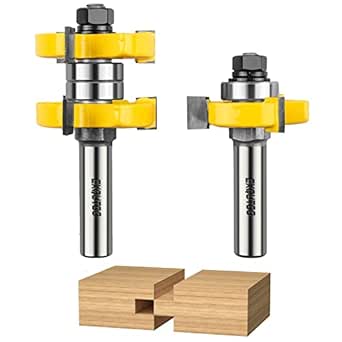 Exqutoo 2 Pieces 3 Teeth T Shape Tongue and Groove Router Bit Set 1/2 ...