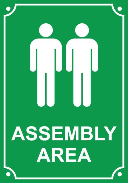 Assembly Area sign board, Foam board fixed with PVC waterproof sticker ...