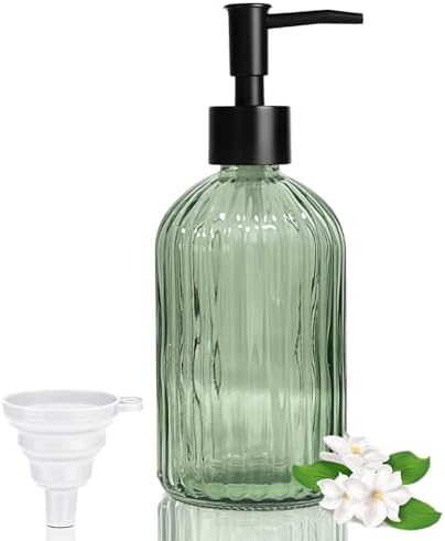GKSCXEXE 400ml Green Soap Dispenser with Plastic Pump & Funnel, Glass ...