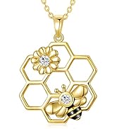 Amazon.com: KECHO Gold Bee Necklace Gifts Yellow Gold Bee Honeycomb Y ...