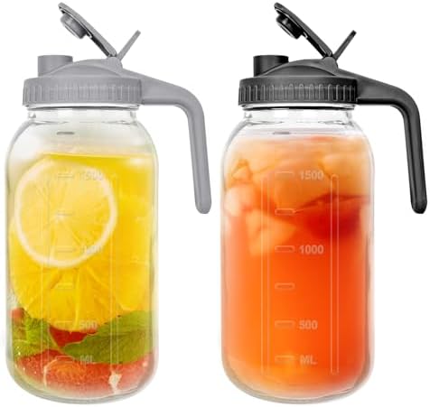 Amazon.com: 2 Pack 64 oz Glass Pitchers with Lid,2 Quart Sun Tea Glass ...