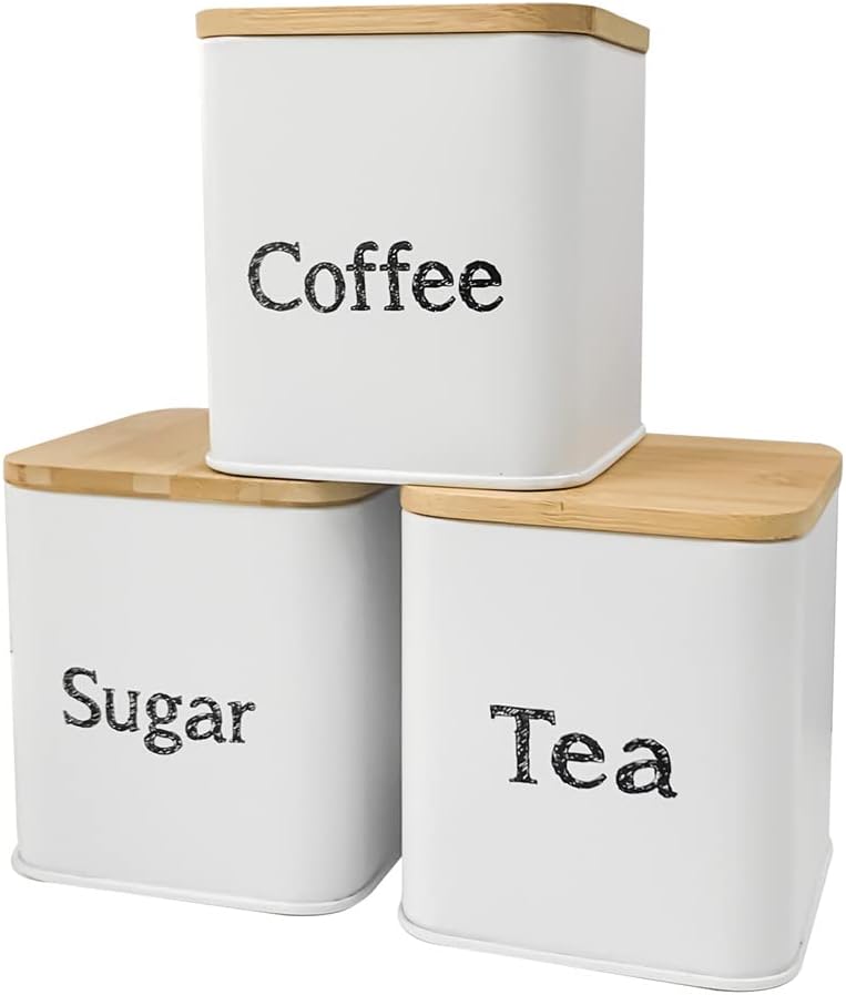 Amazon.com: SOTECH 3pcs Coffee Sugar Tea Jar with Bamboo lid Metal ...