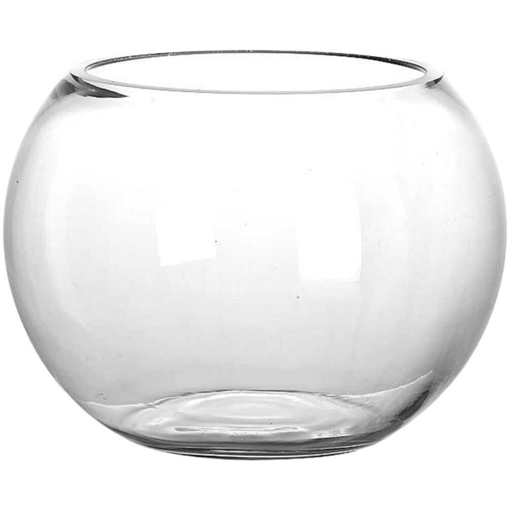 HOMSFOU Glass Fish Bowl Bubble Goldfish Bowl Round Glass Jar Terrarium ...
