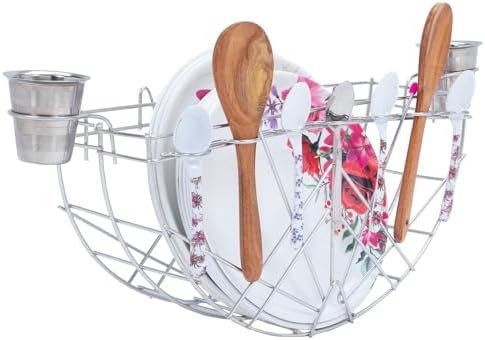 Divi Homes Wall-Mounted Stainless Steel Dish Rack with Dual Cup Holders ...