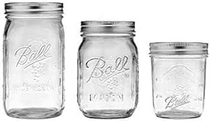 Ball Mason Jars 8 oz, 16 oz, 32 oz Bundle - Regular & Wide Mouth Ball Glass Canning Jars with ...