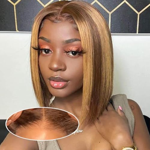 Amazon.com : 12 Inch Glueless Ombre Bob Wig Human Hair Pre Plucked Pre ...