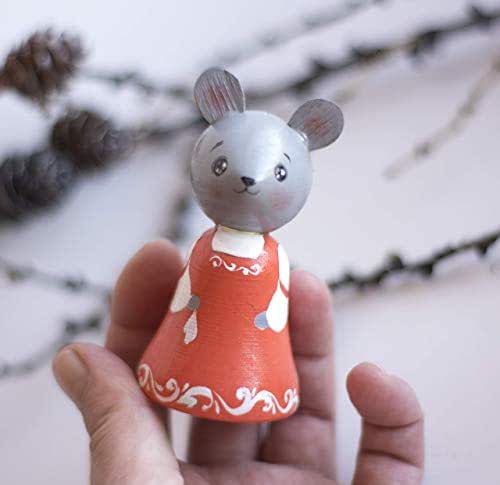 Amazon.com: Сhristmas decoration bell mouse in Russian sundress Wooden ...
