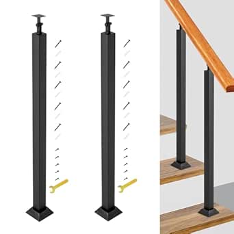 2pcs Square Stair Baluster Posts, 35.5 in Black Square Metal Railing ...