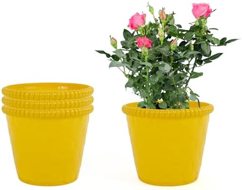 YK PLASTICS Modern Flower Pot - 4 Pcs (10In Dia) Yellow - Arc Pots ...