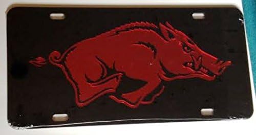 Amazon.com: Arkansas Razorbacks Black Red Mirrored Car Tag - Hogs ...