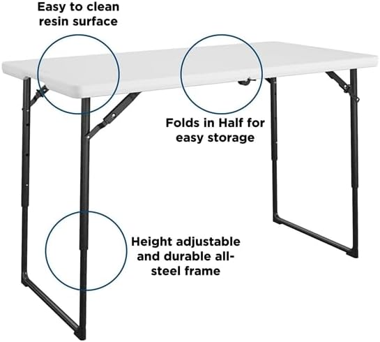 Cosco Mesa utilitaria de altura ajustable Blowmold de 4 pies en blanco ...