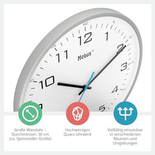 Mebus Bold Large Numbers Analogue Quartz Wall Clock, Gray, 30 cm ...
