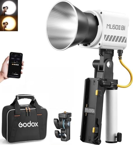 Amazon.com : Godox ML60IIBi Bi-Color LED Video Light, 70W Handheld LED Light 2800K-6500K with ...