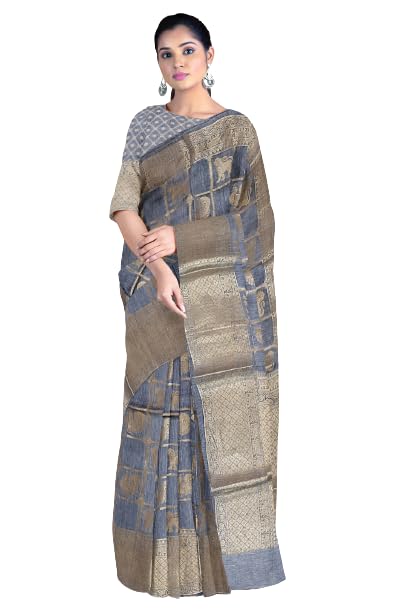 Buy 100% PURE LINEN SILK SAREE/BANARASI SAREE BY ASHVA BRAND BANARAS ...