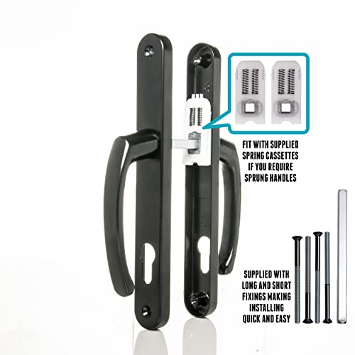 UPVC Door Handles Set – Black – Lever/Lever – 92mm PZ (Centres) – 215mm ...