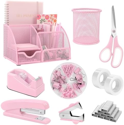 Amazon.com : SKYDUE Pink Desk Accessories, Pink Office Supplies Set ...