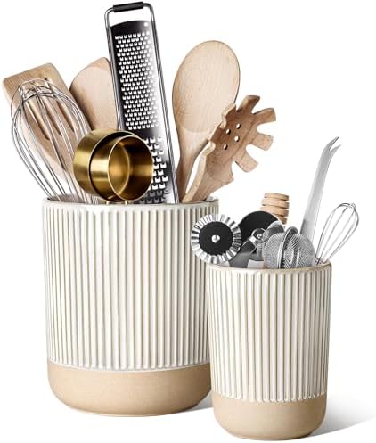 Amazon.com: LE TAUCI Ceramic Kitchen Utensil Holder Set of 2 - 6.9"+5.3 ...