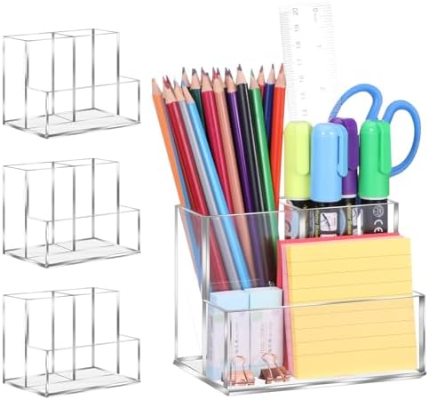 Amazon.com: EVELOMO Acrylic Pen Holder, 4Pack Clear Pencil Holder ...