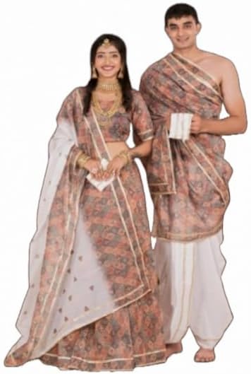 Traditional Indian Jain Pooja Dress Set for Couples, Peach and White ...