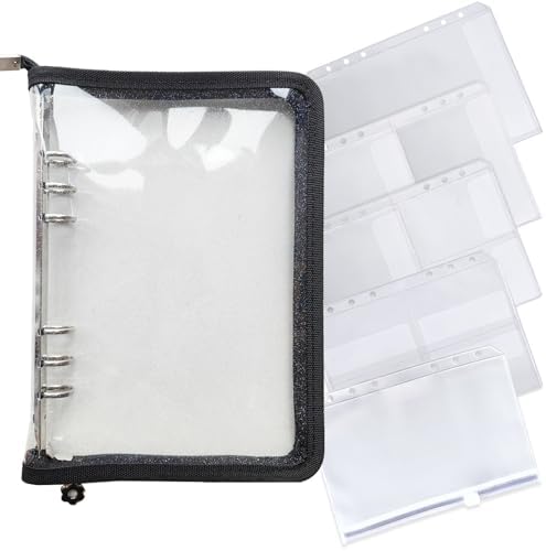 DY.2ten A5 Binder 6 Ring Cover with Zipper, A5 6 Hole Clear Soft PVC ...
