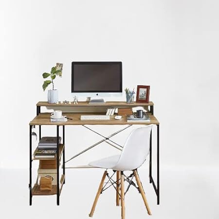 TEKAVO Home Office Computer Desk with Shelves | Modern Sturdy Wood ...