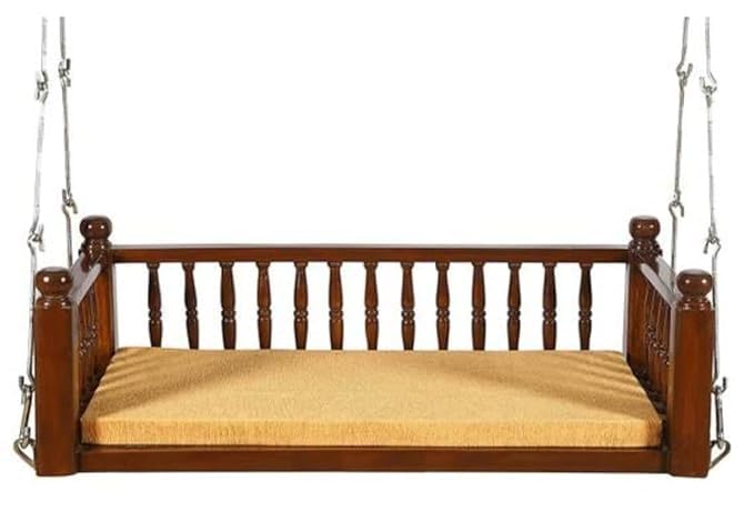 MUSKAN Arts Solid Wooden Two Seater Swing Chair | Wooden Jhula | Back ...