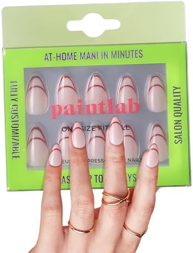 Amazon.com: PaintLab Press-On Nails Manicure Kit, Red Outline Almond ...
