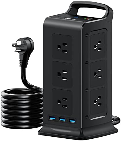 Tower Power Bar with Surge Protector, BESFAN 10 Ft Extension Cord ...