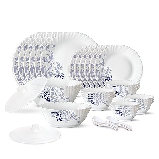 Athvika Creation Blue Eve Silk Series Opalware Dinner Set | 35 Pieces ...