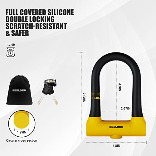 BEELORD Bike U-Lock, Heavy Duty Anti-Theft Bicycle U Lock, 18mm Shackle ...