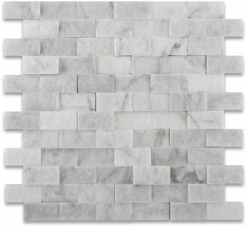 1 X 2 Carrara White Marble Split Faced Brick Mosaic Tile - Box of 5 sq ...