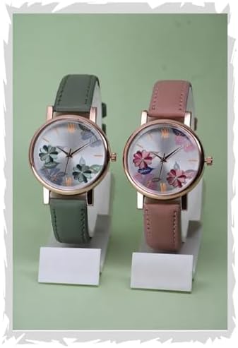 FROZIL Leather Analog Green Pink Color Flowered Dial Watch For Womens ...