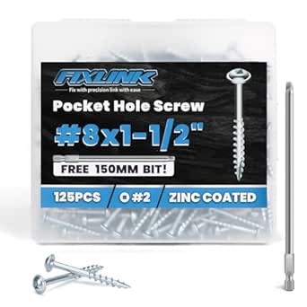 Pocket Hole Screws 1-1/2 Inch, FIXLINK Pocket Screws #8 X 1-1/2", 125 ...