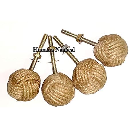 4 Nautical Twisted Jute Rope Door Knobs/Rope Knot Drawer Pulls and ...