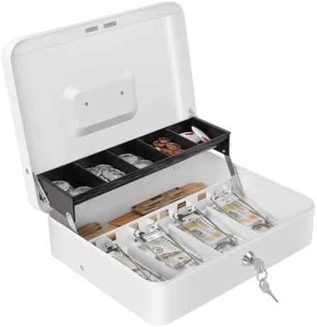 Amazon.com: Cash Box with Money Tray and Key Lock, Large Metal Safe ...