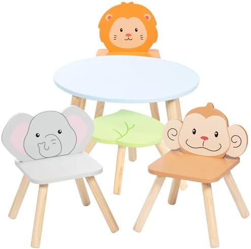 Amazon.com: Kids Wooden Animal Table & Chair Set w 4 Seats- Tiger Panda ...