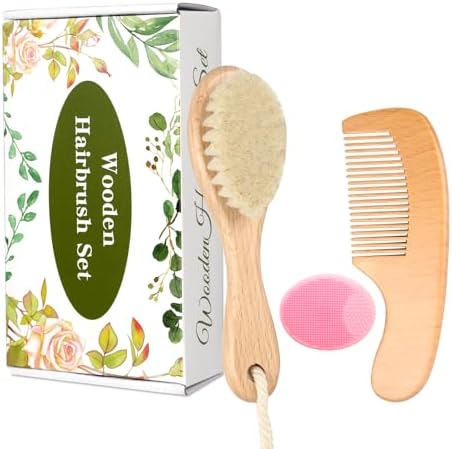 Amazon.com: Wooden Baby Hair Brush and Comb Set, 3Pcs Natural Soft Goat ...