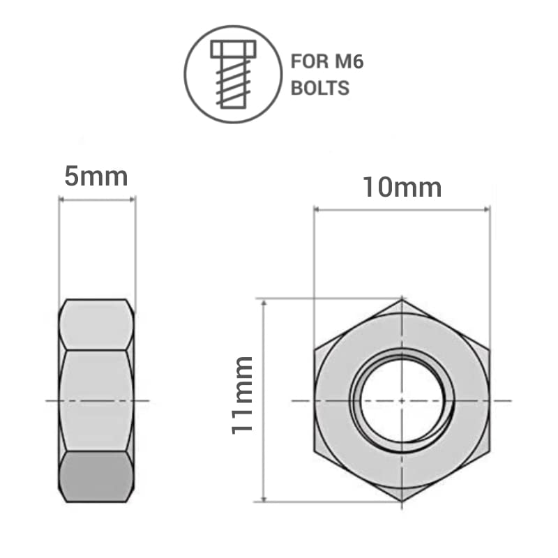 (Pack of 150 pcs) DIN 934 Stainless Steel Hex Nuts M6, Hexagon A2 Nut ...