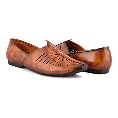 Royal Brand Punjabi Juti Jalsa Nagra Mojaris Pathani Shoes for Men (TAN ...