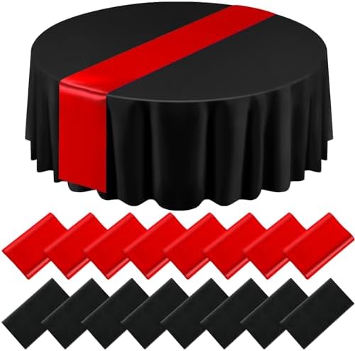 Amazon.com: Tudomro 16 Pcs Round Plastic Tablecloth and 12 x 108 Satin ...