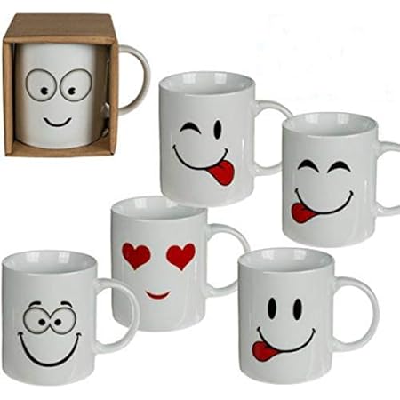 Invero® Set of 4 Large 11oz Stoneware Printed Funny Faces Mugs Cups ...